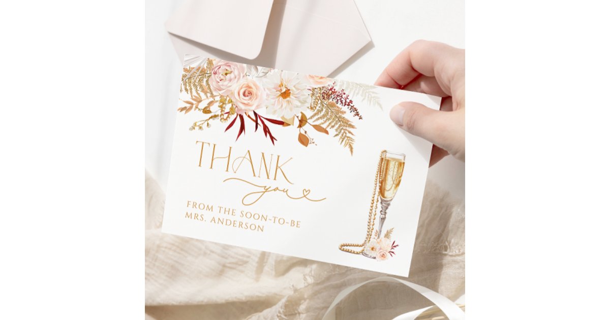 Pearls & Prosecco Bridal Shower Thank You Card | Zazzle