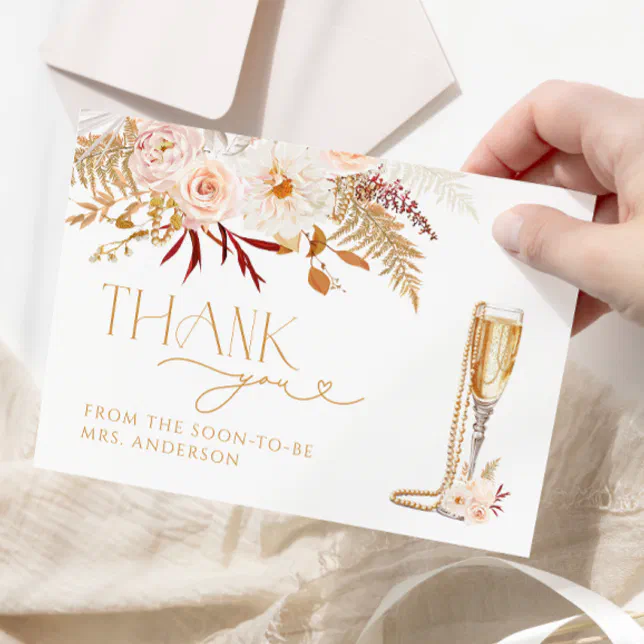 Pearls & Prosecco Bridal Shower Thank You Card | Zazzle