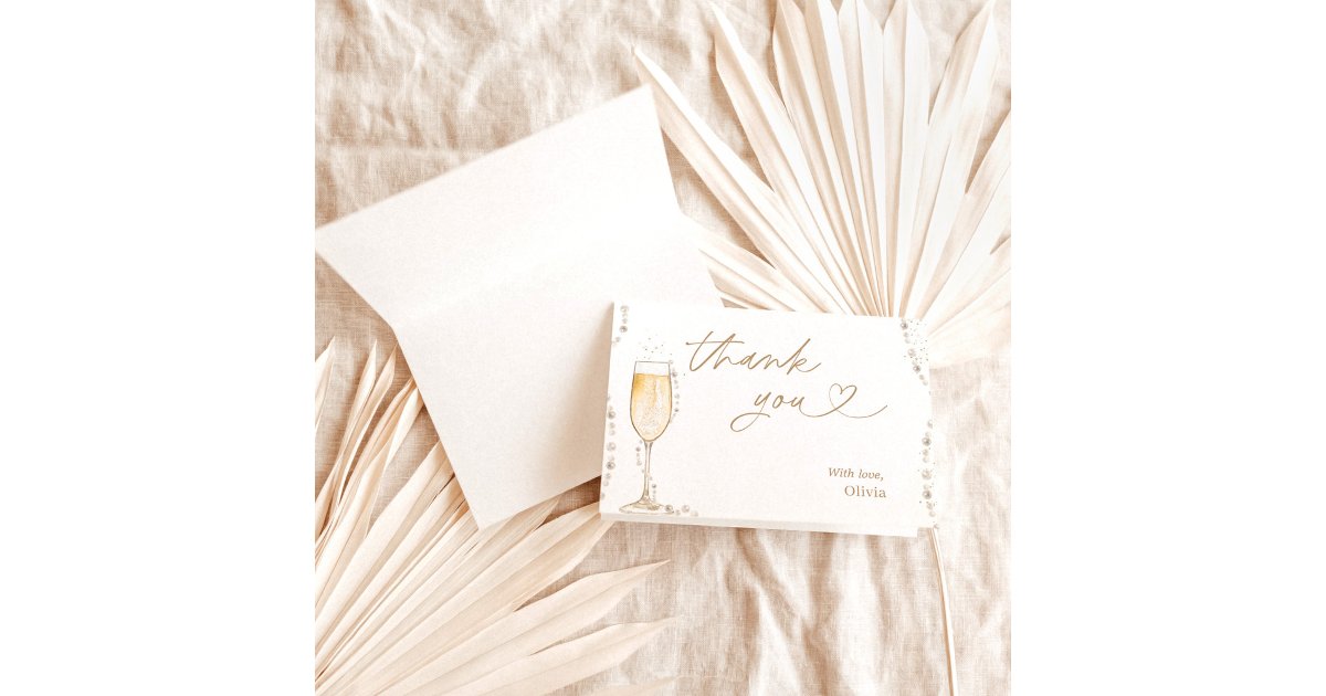 Pearls & Prosecco Bridal Shower Thank You Card | Zazzle