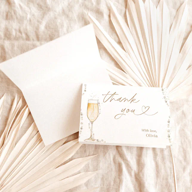 Pearls & Prosecco Bridal Shower Thank You Card | Zazzle