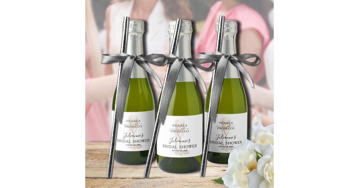 Pearls & Prosecco Bridal Shower Thank You Sparkling Wine Label | Zazzle