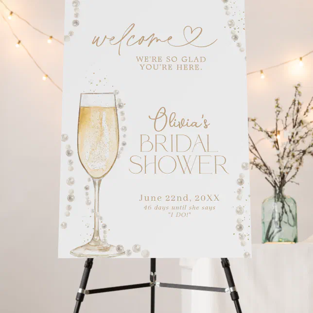 Pearls & Prosecco Bridal Shower Welcome Sign 24x36 | Zazzle