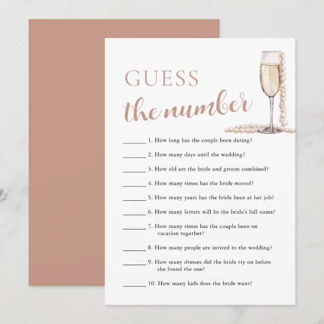 Pearls & Prosecco Guess the Number Bridal Game Invitation | Zazzle