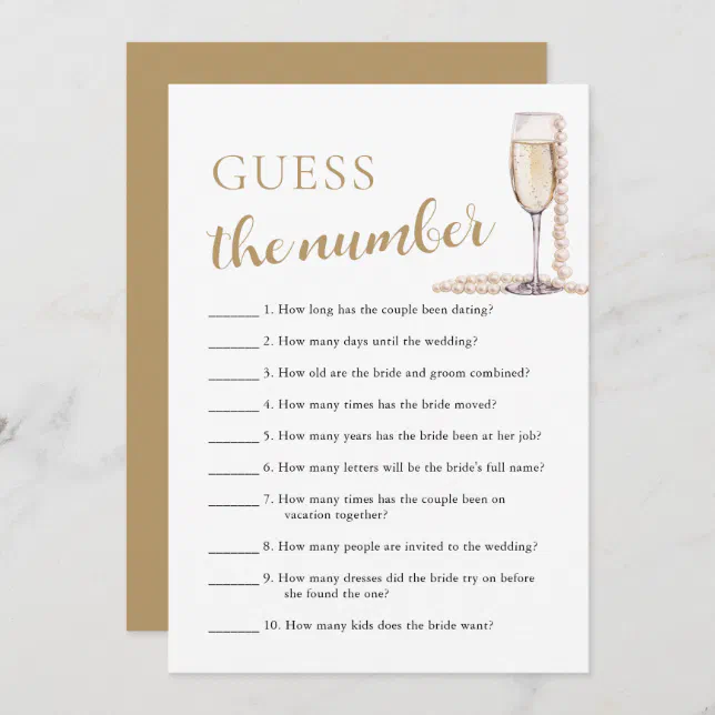 Pearls & Prosecco Guess the Number Bridal Game Invitation | Zazzle