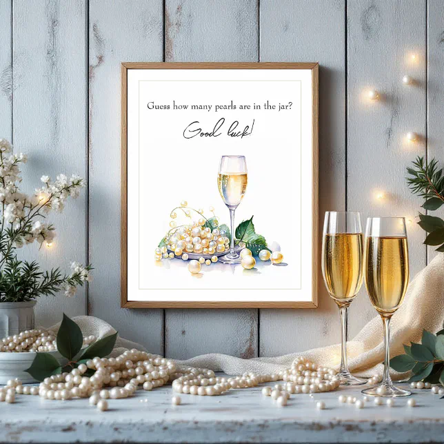 Pearls & Prosecco Guessing Game Bridal Shower Poster | Zazzle
