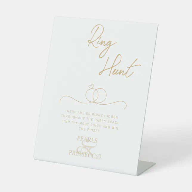 Pearls & Prosecco Ring Hunt Bridal Shower Custom Pedestal Sign | Zazzle