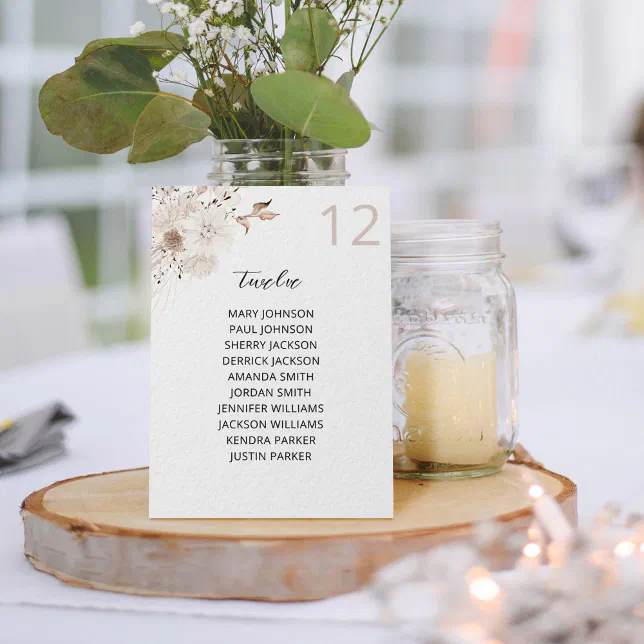 Pearls & White Floral Table Number Seating Chart | Zazzle