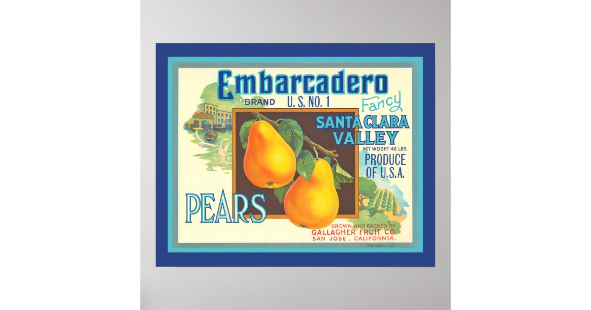 Pears Vintage Fruit Crate Art Kitchen Poster | Zazzle