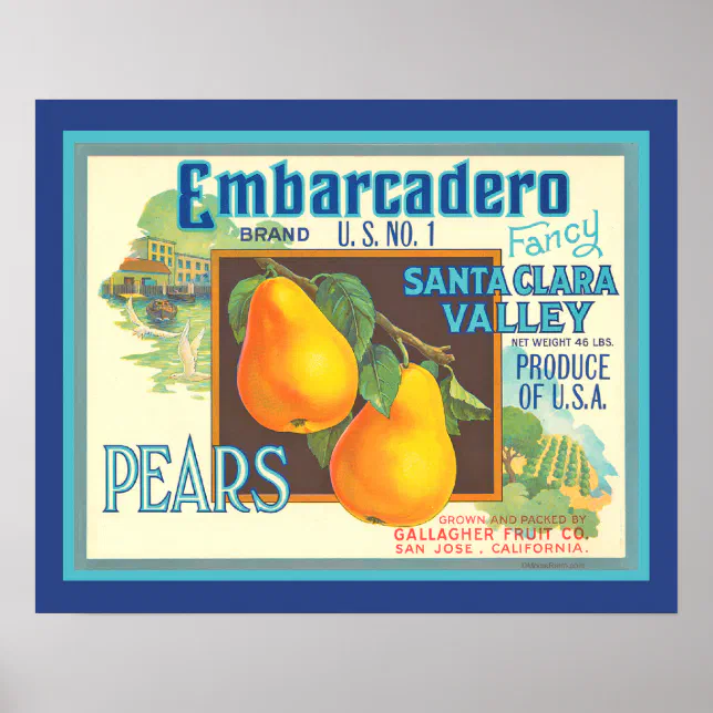 Pears Vintage Fruit Crate Art Kitchen Poster | Zazzle