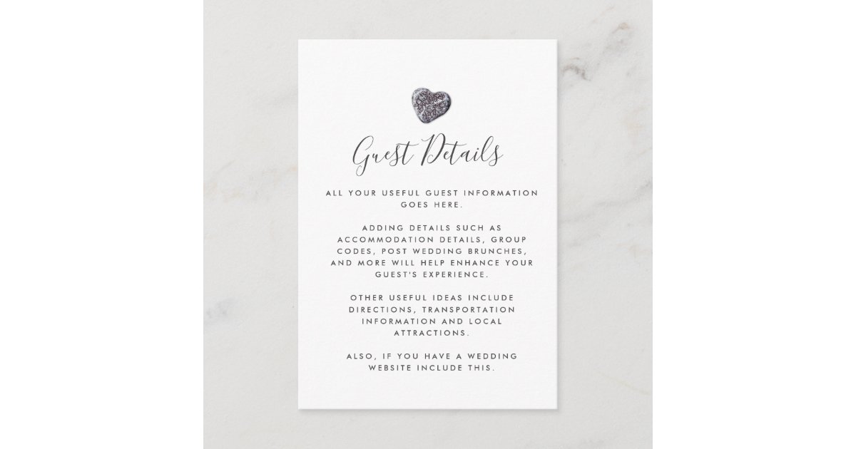 Pebble Heart Discovery Guest Information Details Enclosure Card | Zazzle