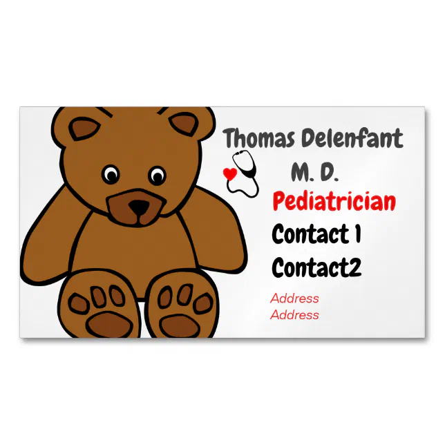 Pediatrician - teddy and stethoscope business card magnet | Zazzle