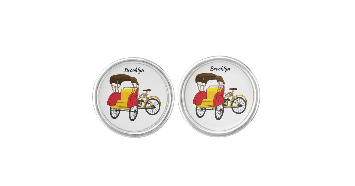 Pedicab rickshaw cartoon illustration cufflinks | Zazzle