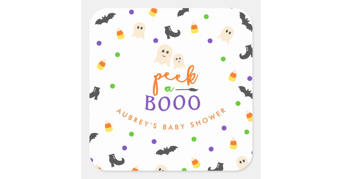 Peek a Boo Halloween themed Baby shower Square Sticker | Zazzle