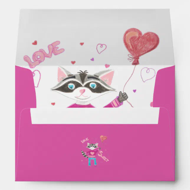 Peek-a-boo Valentine's Day raccoon pink envelope | Zazzle