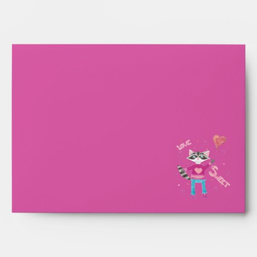 Peek-a-boo Valentine's Day raccoon pink envelope | Zazzle