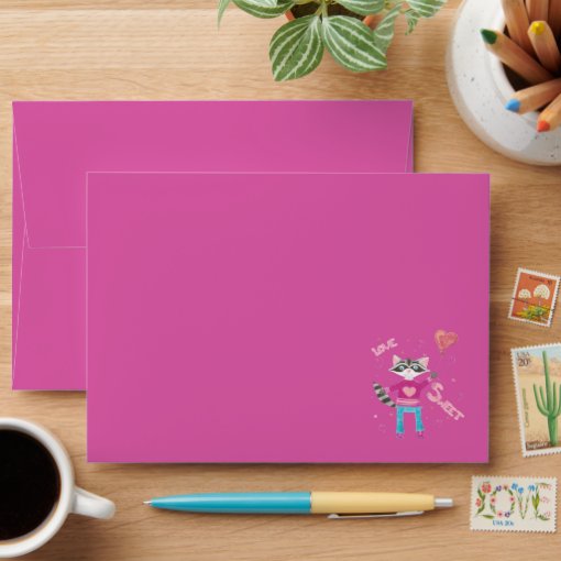 Peek-a-boo Valentine's Day raccoon pink envelope | Zazzle