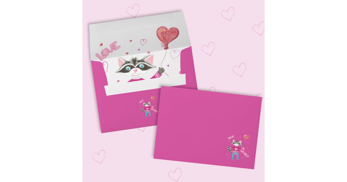 Peek-a-boo Valentine's Day raccoon pink envelope | Zazzle