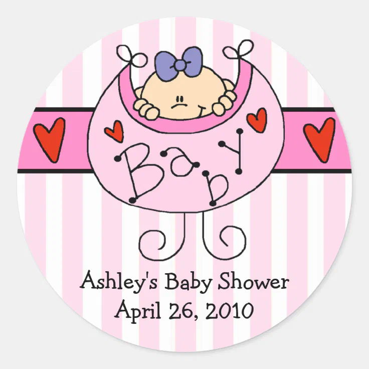 Peeking Baby & Bib Baby Shower Sticker | Zazzle