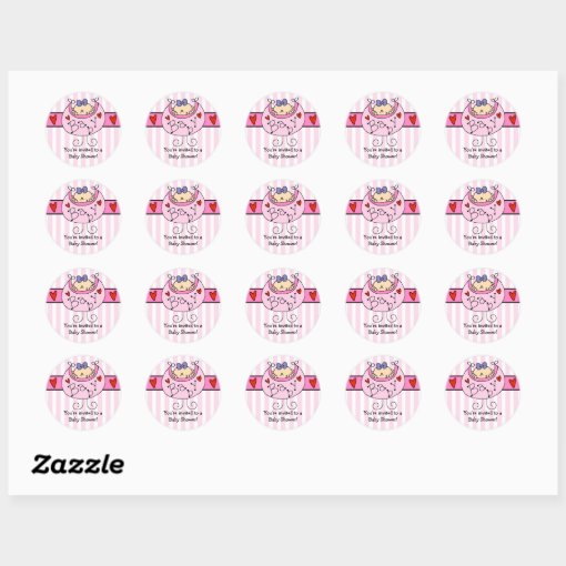 Peeking Baby Girl & Bib Baby Shower Sticker | Zazzle