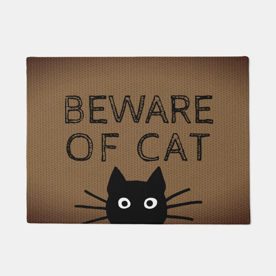 Peeking Cat | Funny Beware of Cat Warning Sign Doormat | Zazzle