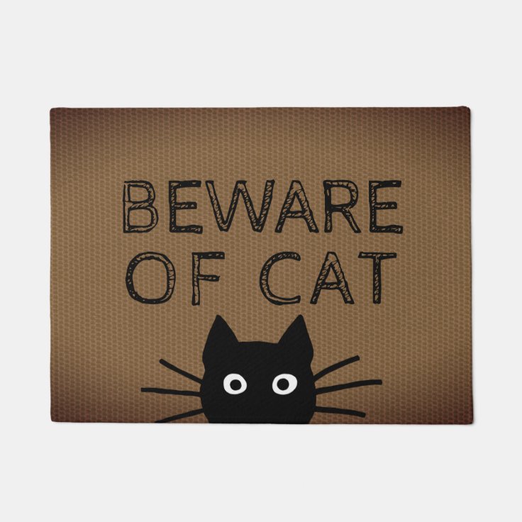 Peeking Cat | Funny Beware of Cat Warning Sign Doormat | Zazzle