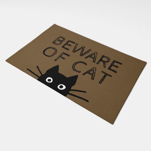 Peeking Cat | Funny Beware of Cat Warning Sign Doormat | Zazzle