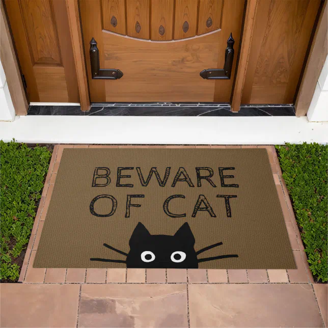 Peeking Cat | Funny Beware of Cat Warning Sign Doormat | Zazzle