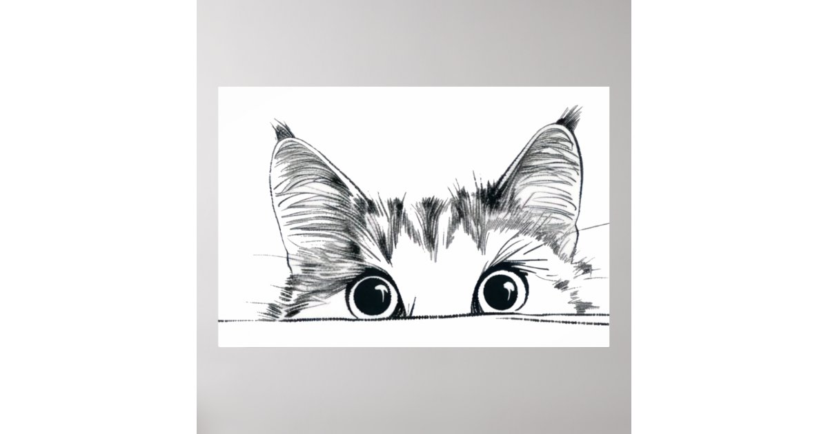 Peeking Cat line drawing Poster | Zazzle