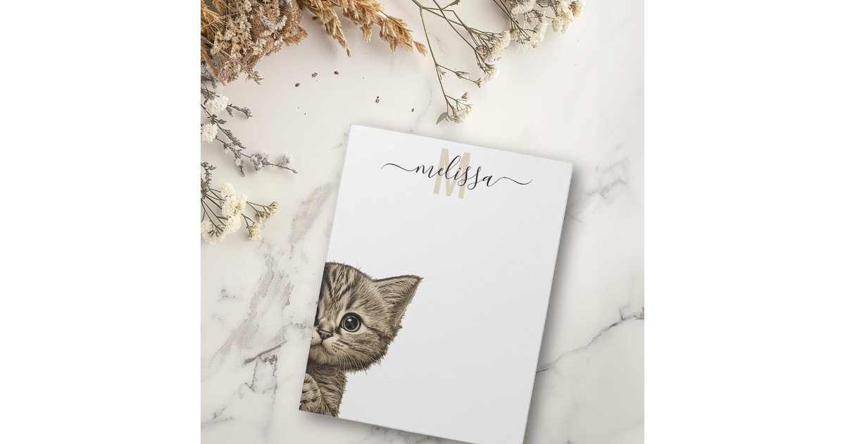 Peeking Cat Watercolor Monogram Name Notepad | Zazzle