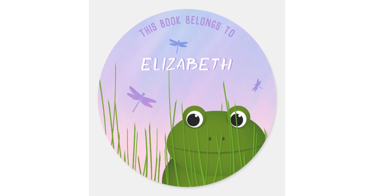 peeking frog book label with child's name | Zazzle
