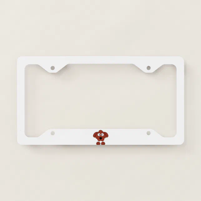 peeking poodle red license plate frame | Zazzle