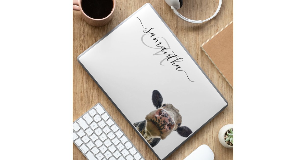 Peeking Sneaky Cow Personalized Monogram HP Laptop Skin | Zazzle