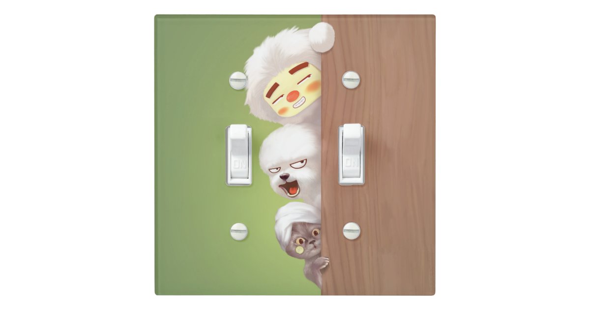 Peeking Trio: Funny Animal Stack & Smile Pup Light Switch Cover | Zazzle