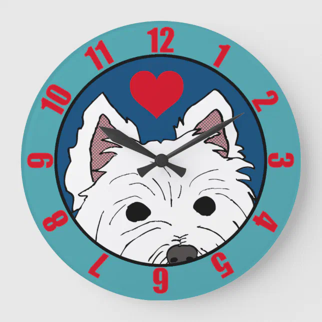 Peeking Westie with Heart (Regular Numerals) Large Clock | Zazzle