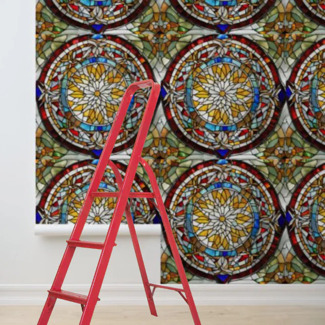 Peel and Stick multi-colored stained glass circles Wallpaper | Zazzle
