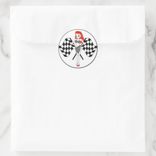 Peggy Pitstop Race Flags Classic Round Sticker | Zazzle