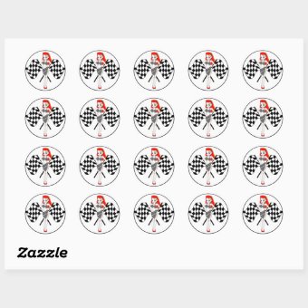 Peggy Pitstop Race Flags Classic Round Sticker | Zazzle
