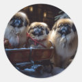 Pekingese Christmas Festive Season Classic Round Sticker | Zazzle