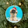 Pekingese Dog Sitting In Snow Christmas Hat Lights Ceramic Ornament ...