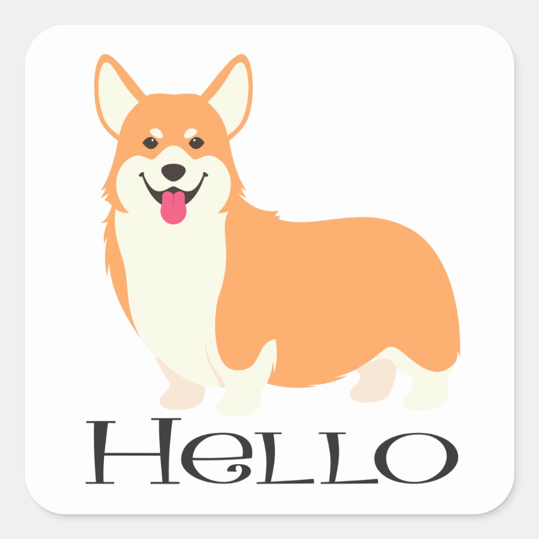 Pembroke Welsh Corgi Hello Puppy Dog Cartoon Square Sticker | Zazzle