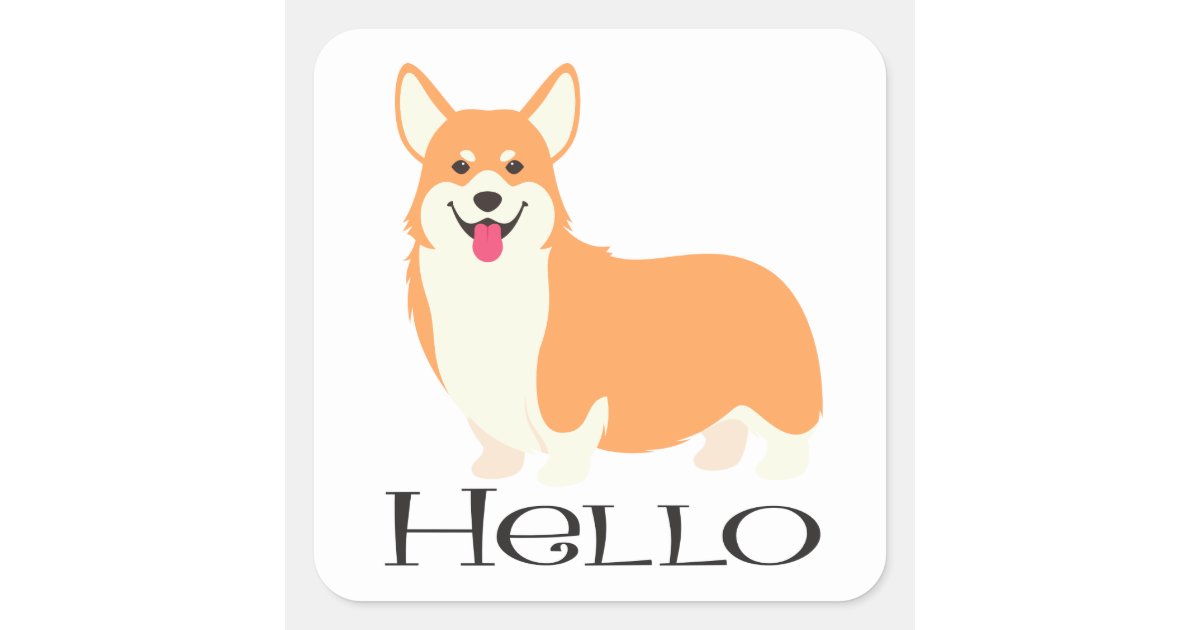 Pembroke Welsh Corgi Hello Puppy Dog Cartoon Square Sticker | Zazzle