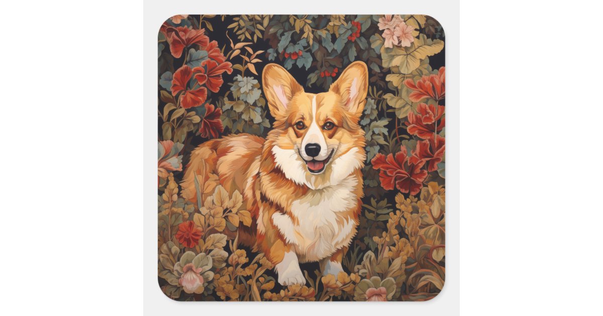 Pembroke Welsh Corgi in a Victorian Flower Garden Square Sticker | Zazzle