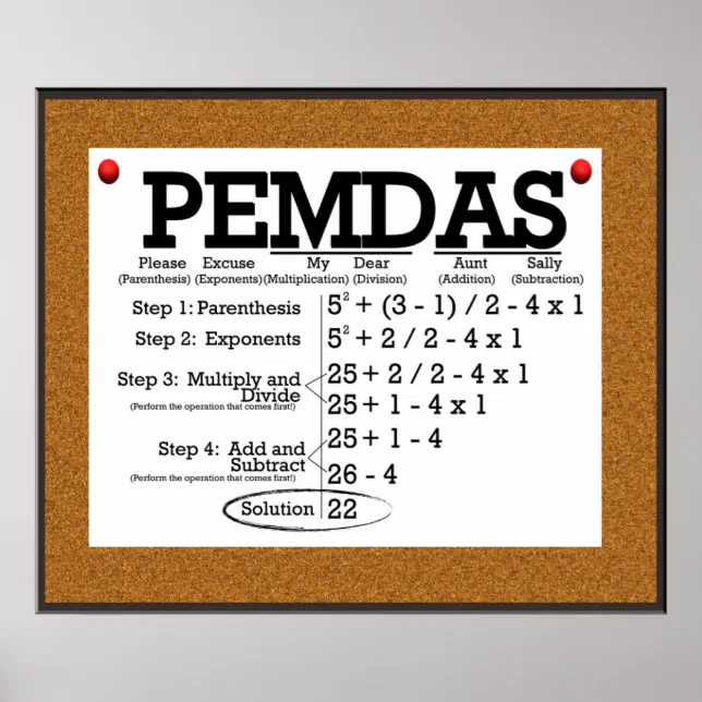 PEMDAS Bulletin Board *UPDATED* Poster | Zazzle