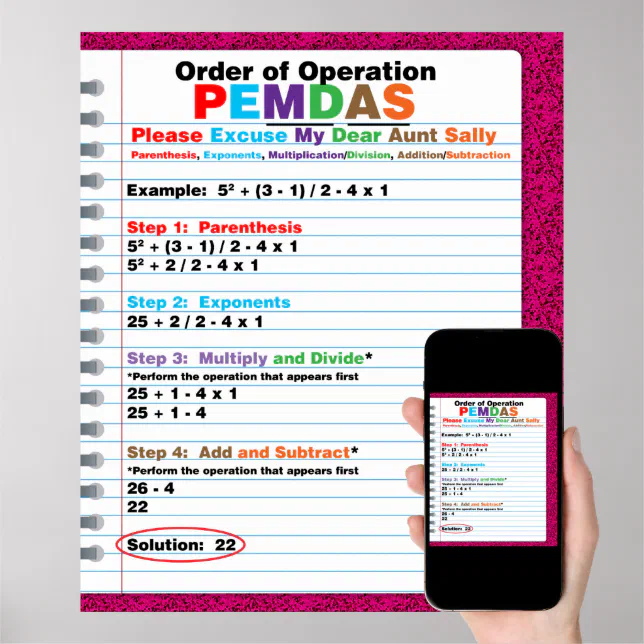 PEMDAS Order of Operations Poster | Zazzle