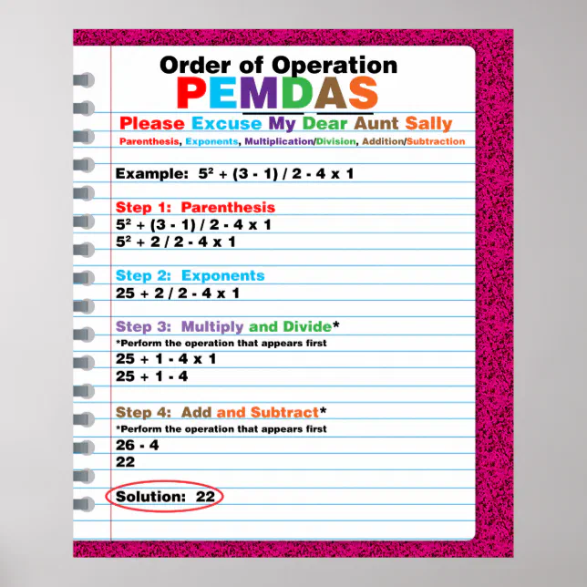 PEMDAS Order of Operations Poster | Zazzle