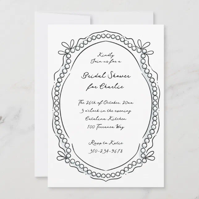 Pen and Ink Ribbons and Pearls Invitation | Zazzle