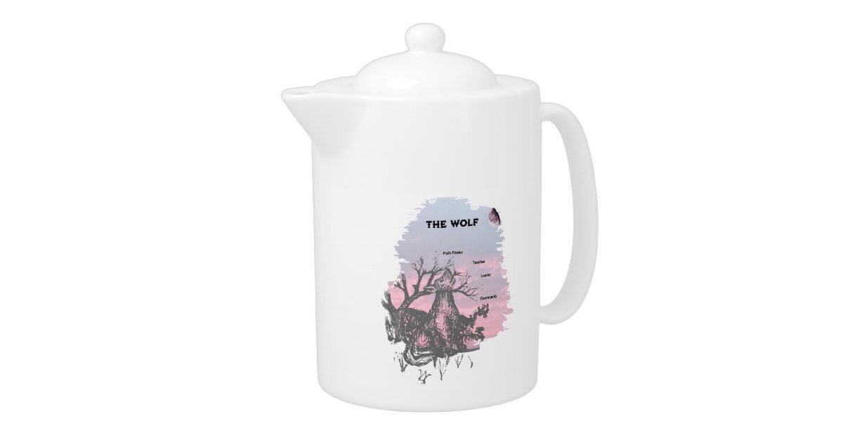 Pen and Ink Wolf at Sunset With Definition Teapot | Zazzle