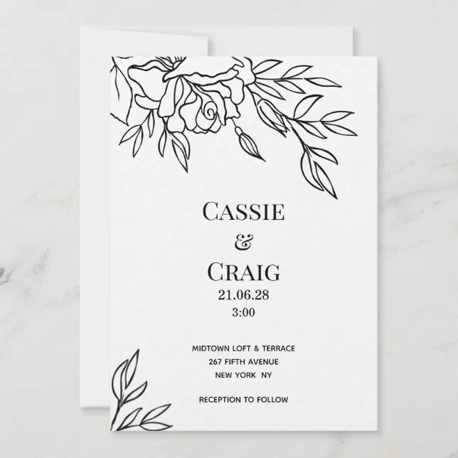 Pen & Ink Rose Wedding Luxury Thick Paper Invitati Invitation | Zazzle