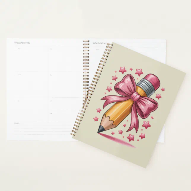 Pencil Coquette Bow Teacher Appreciation School Planner | Zazzle