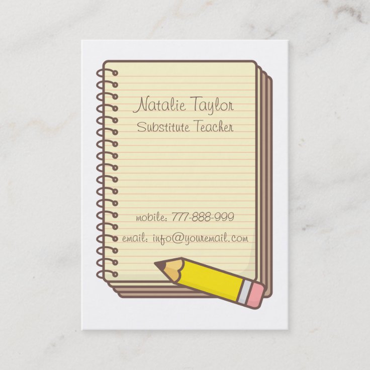Pencil Notepad Substitute Teacher Business Cards | Zazzle